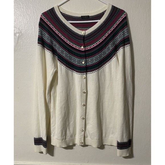 Talbots | Sweaters | Talbots Cardigan Sweater Womens X Beige Fairisle ...